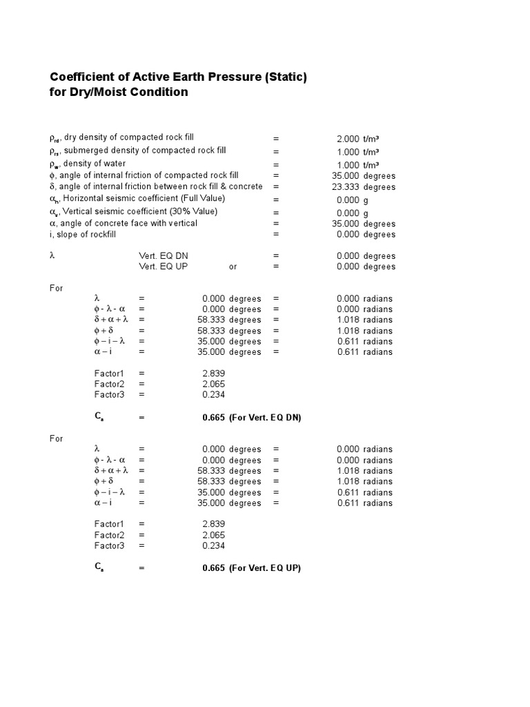 Coefficent of Active Earth Pressure | PDF | Science & Mathematics