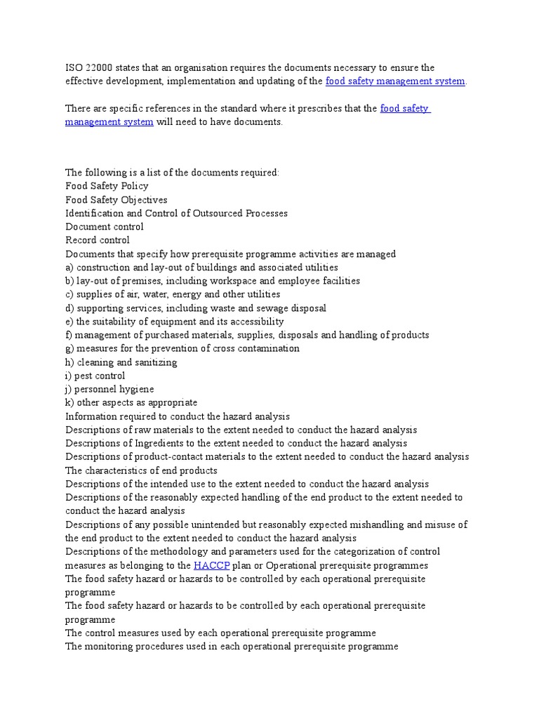 Iso 22000 Documentation | PDF | Food Safety | Business