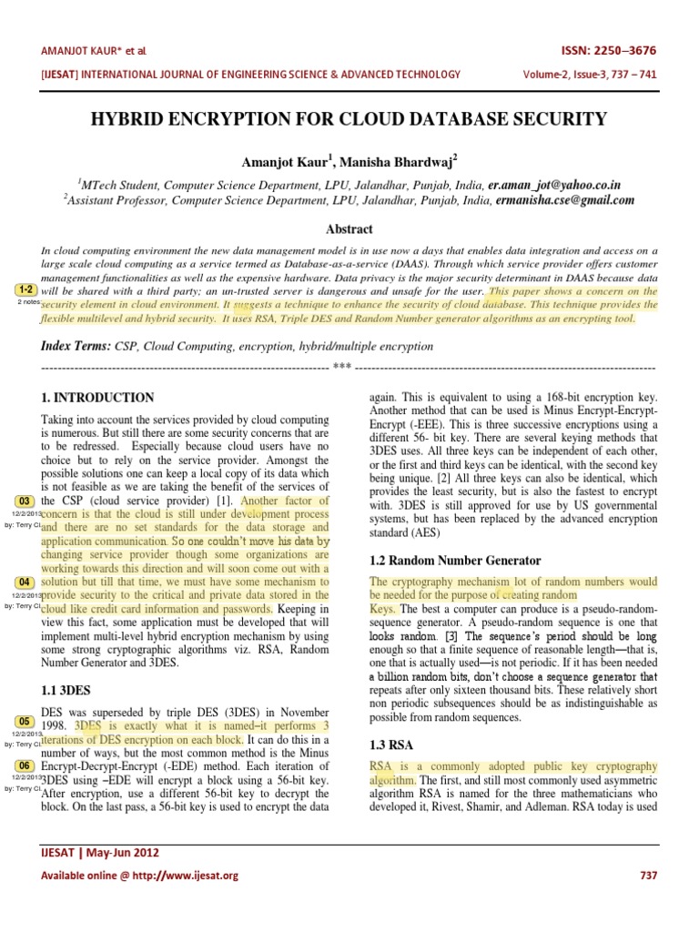 Hybrid Encryption For Cloud Database Security-Annotated | PDF | Key ...