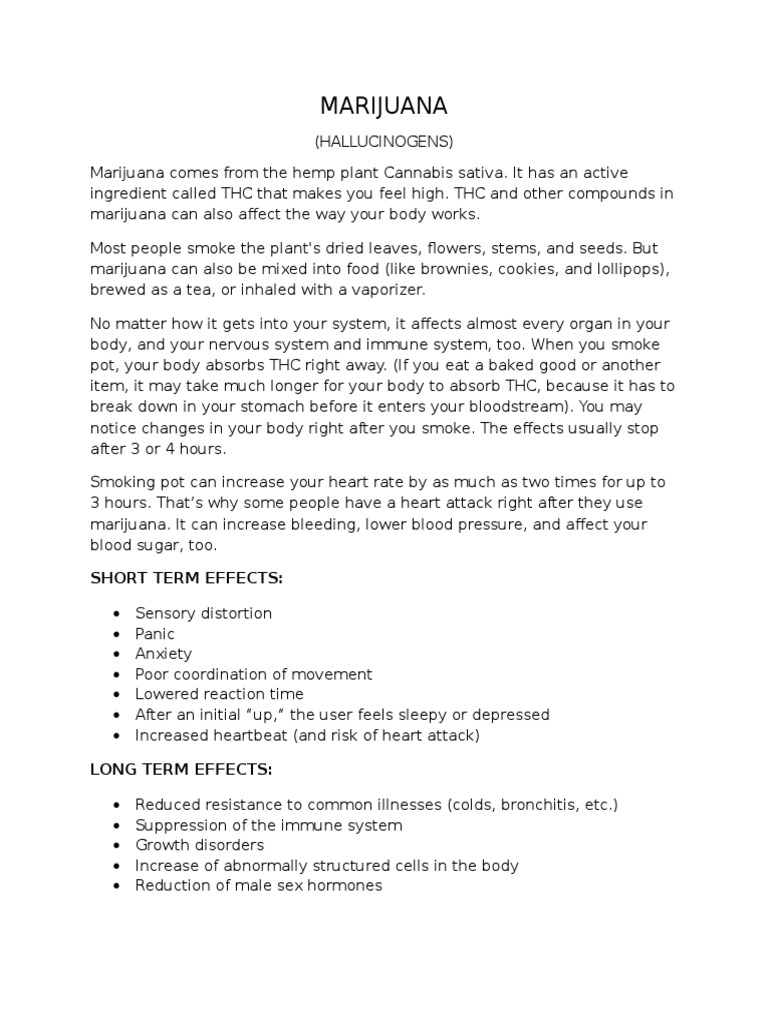 Marijuana: Short Term Effects | PDF | Cannabis (Drug) | Benzodiazepine