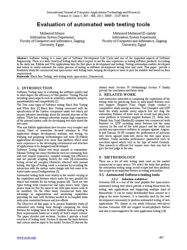Automated Web Testing Tools Evaluation | PDF | Selenium (Software ...