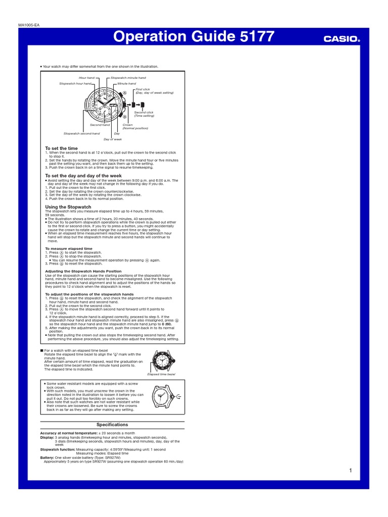 Operation Guide 5177: To Set The Time | PDF | Watch | Clock