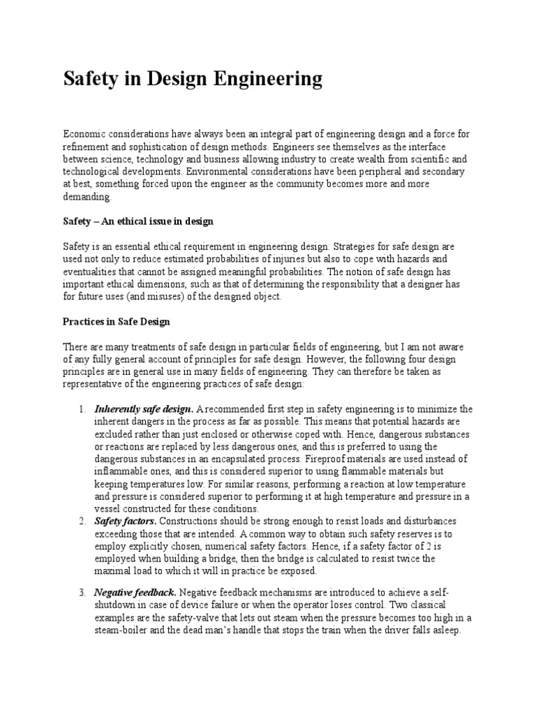 Safe Design Principles in Engineering | PDF | Risk | Safety