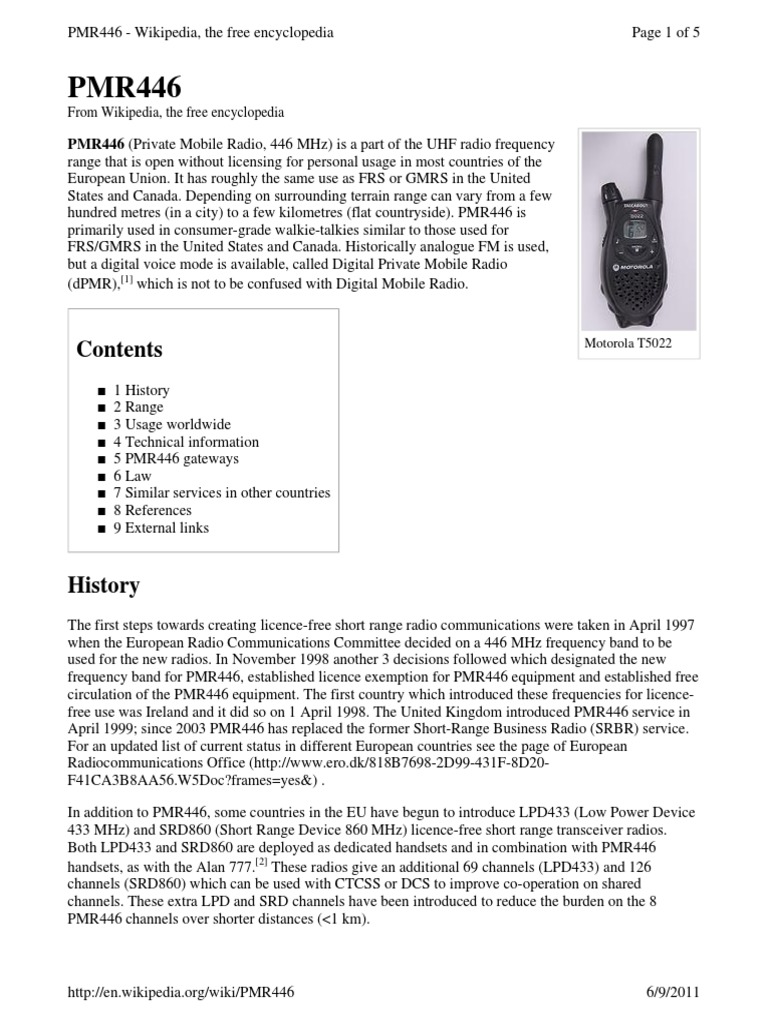 Pmr446 (Private Mobile Radio, 446 MHZ) Is A Part of The Uhf Radio ...