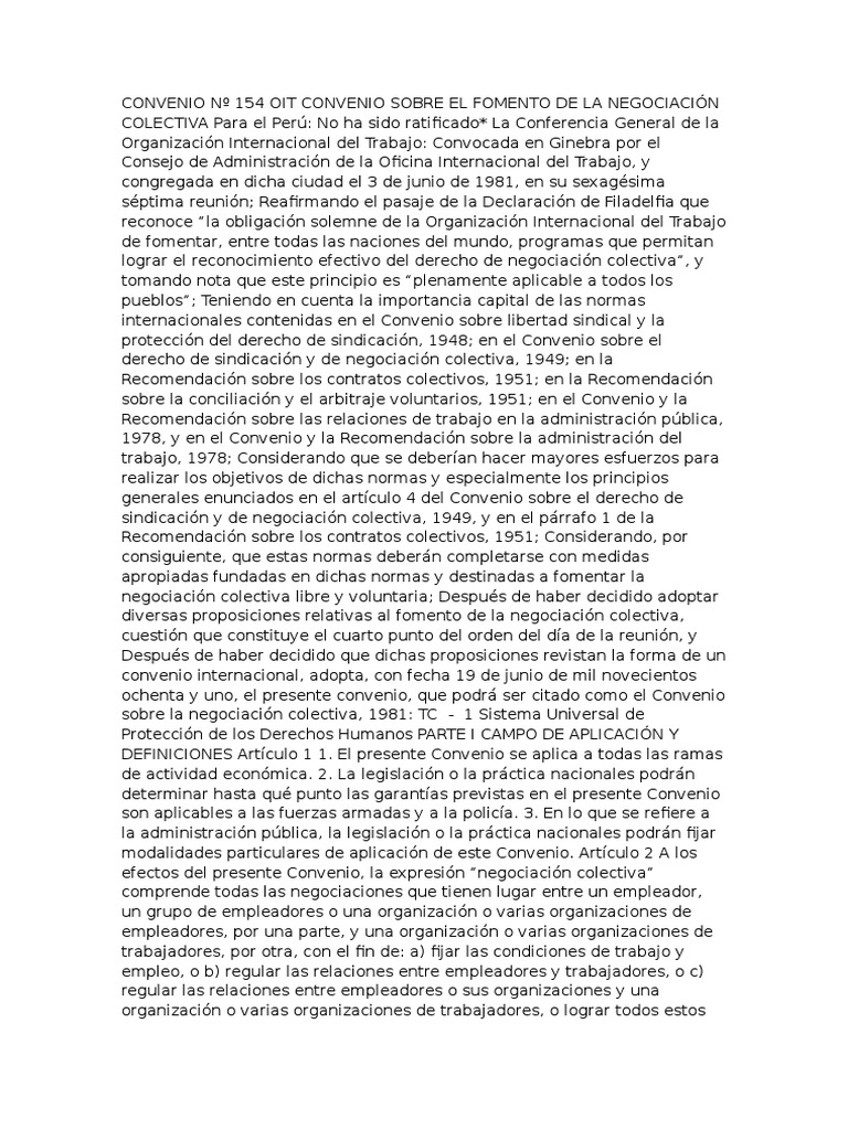 Convenio 154 OIT sobre Negociación Colectiva | PDF | Organización Internacional del Trabajo ...