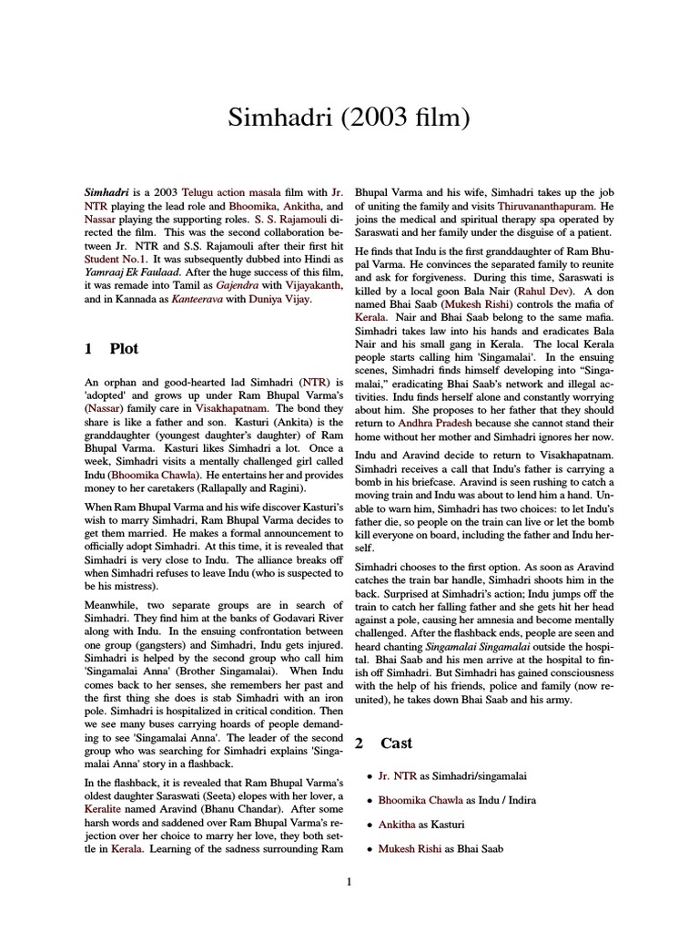 Simhadri (2003 film): 1 Plot