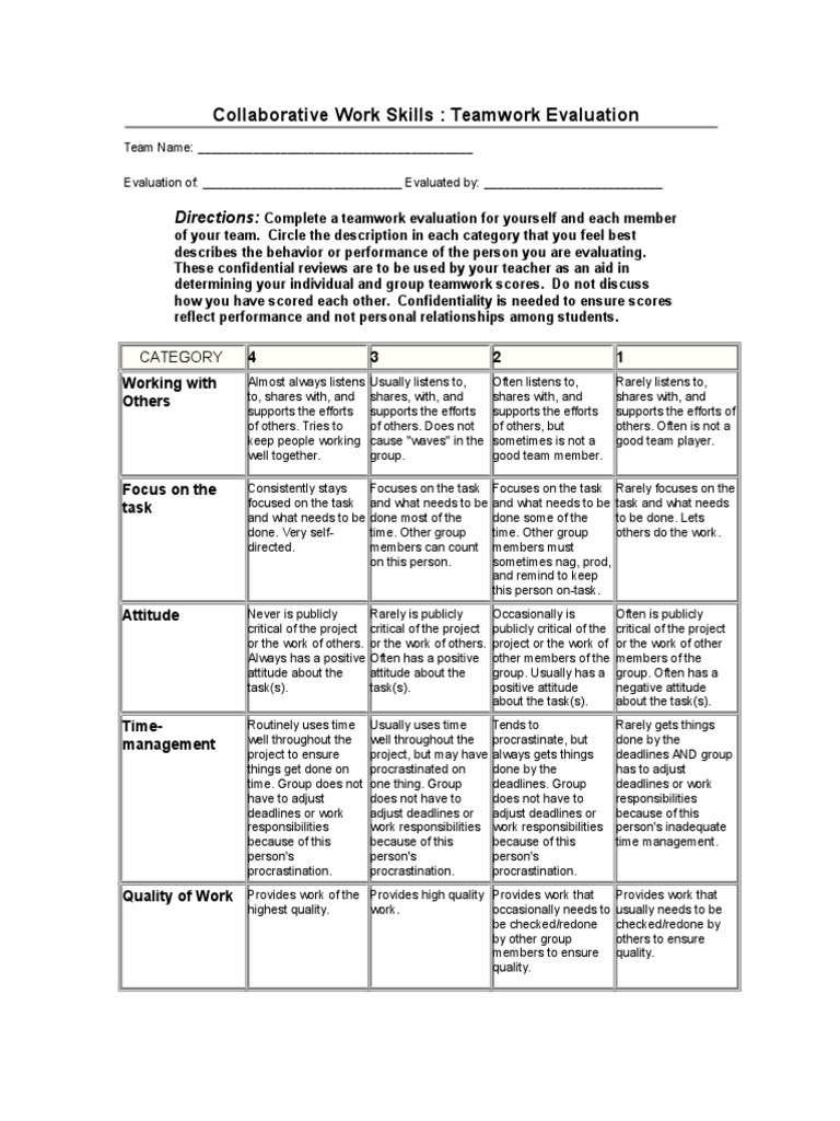 Student Teamwork Self-Assessment | PDF | Teaching | Social Psychology