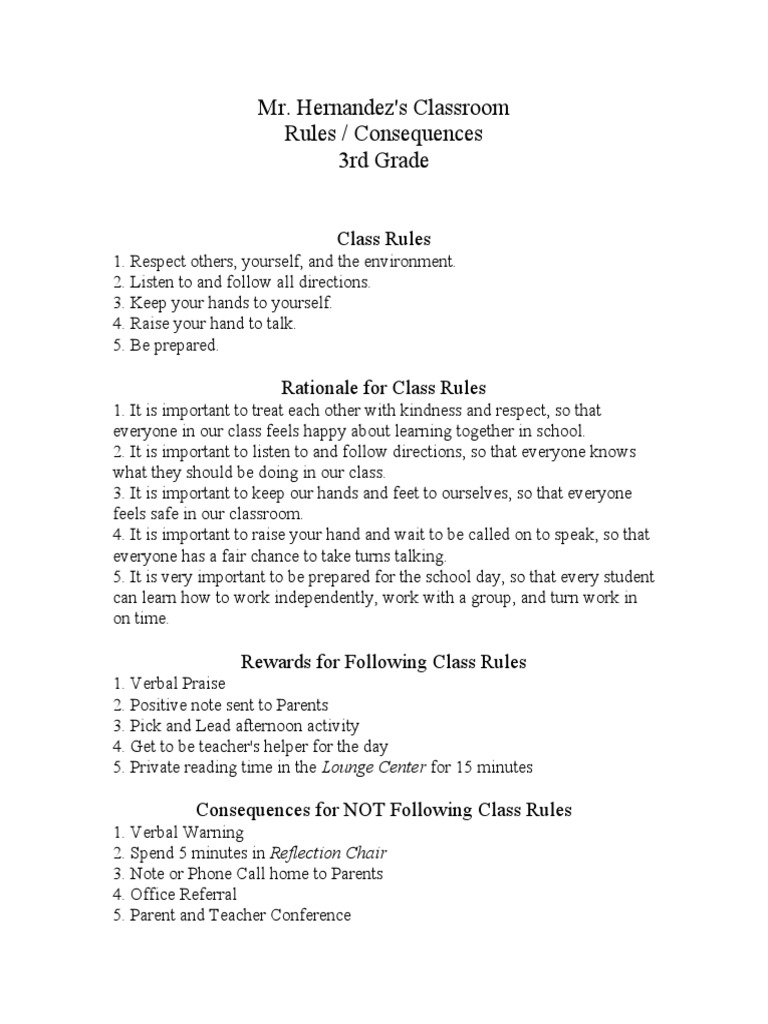 3rd Grade Classroom Rules & Procedures | PDF | Career & Growth ...