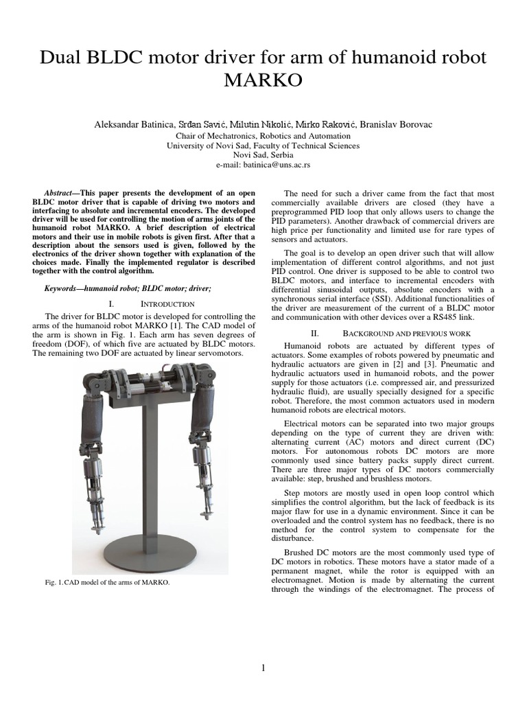 Dual BLDC Motor Driver For Arm of Humanoid Robot MARKO | PDF | Electric Motor | Field Effect ...