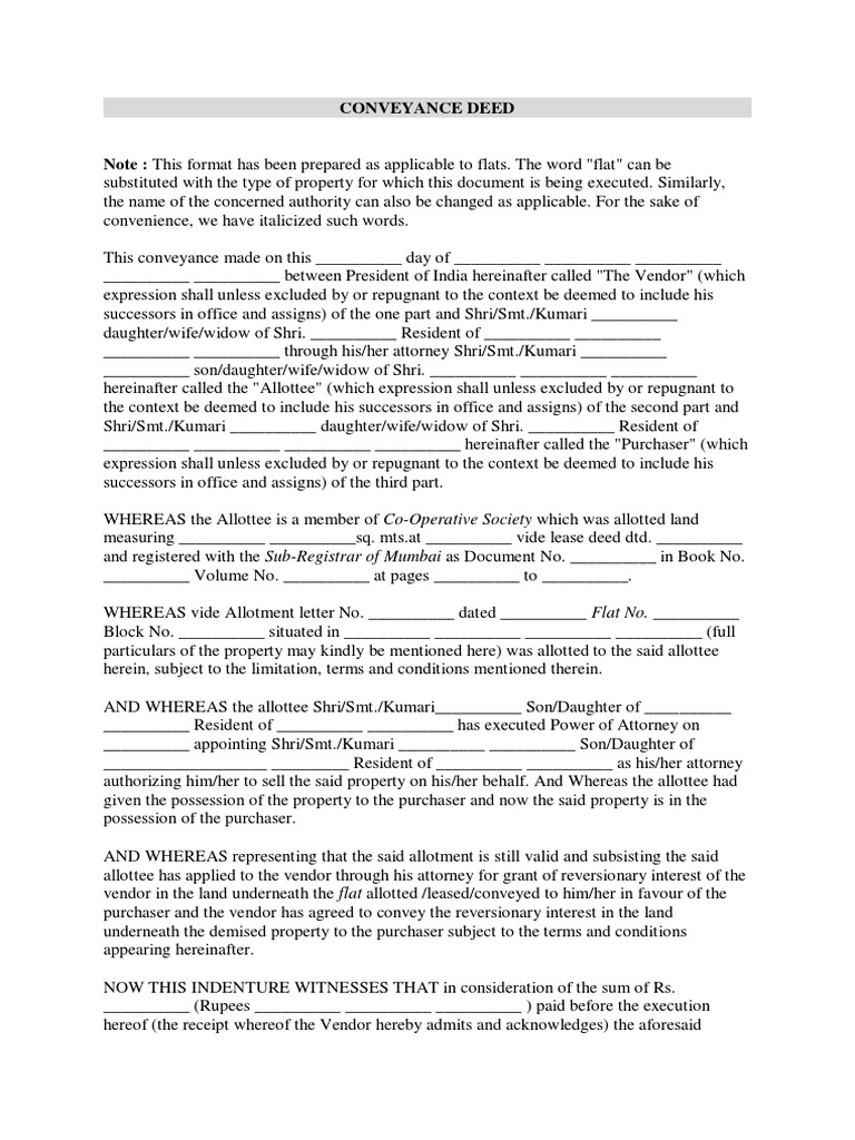 Conveyance Deed Format | PDF
