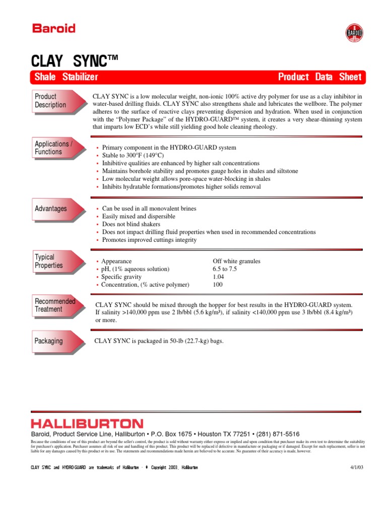 Clay Sync™: Shale Stabilizer Product Data Sheet | PDF