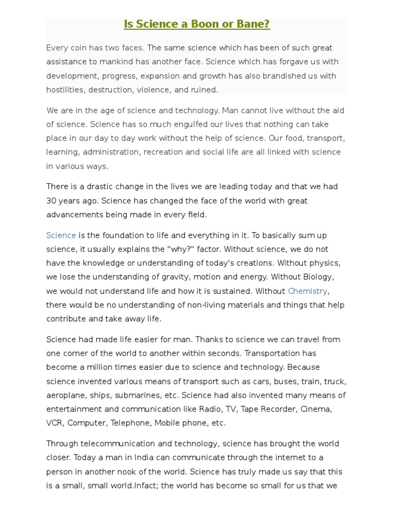 Is Science A Boon or Bane | PDF | Life | Science