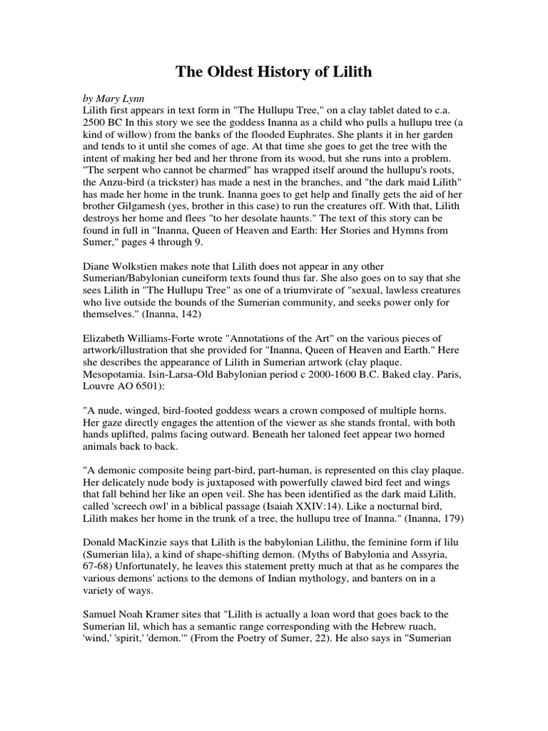 The Oldest History of Lilith | PDF | Lilith | Sumer