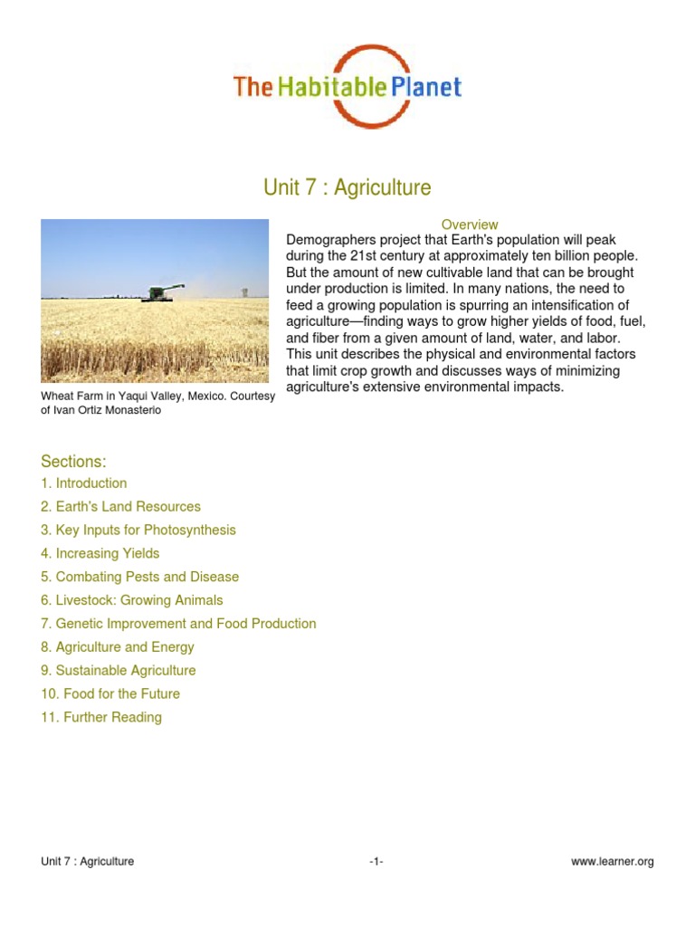 Unit 7: Agriculture: Sections | PDF | Organic Farming | Green Revolution