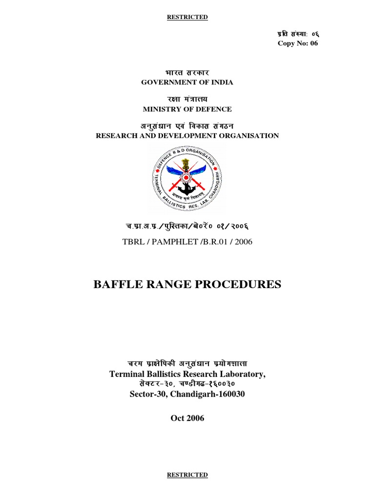 Baffle Range Procedures - TBRL | PDF | Cartridge (Firearms) | Bullet
