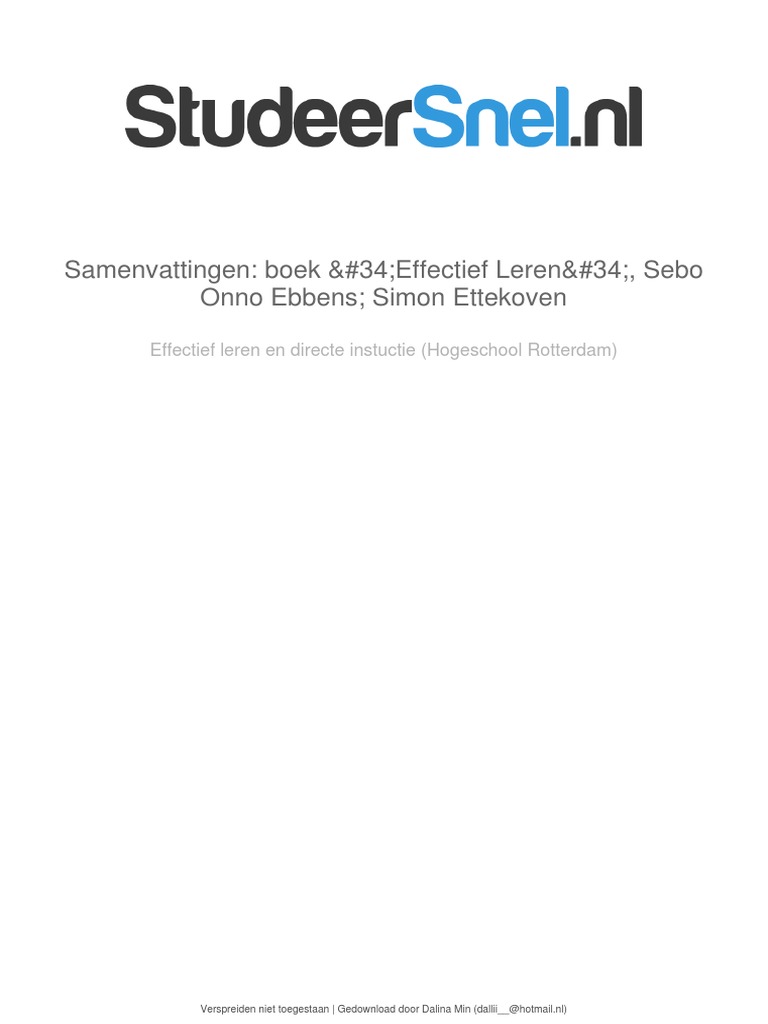 Samenvattingen Boek Sd34effectief Leren34 Sebo Onno Ebbens Simon ...