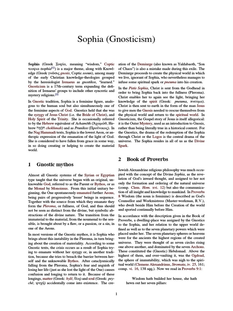 Sophia (Gnosticism) : 1 Gnostic Mythos 2 Book of Proverbs | PDF ...
