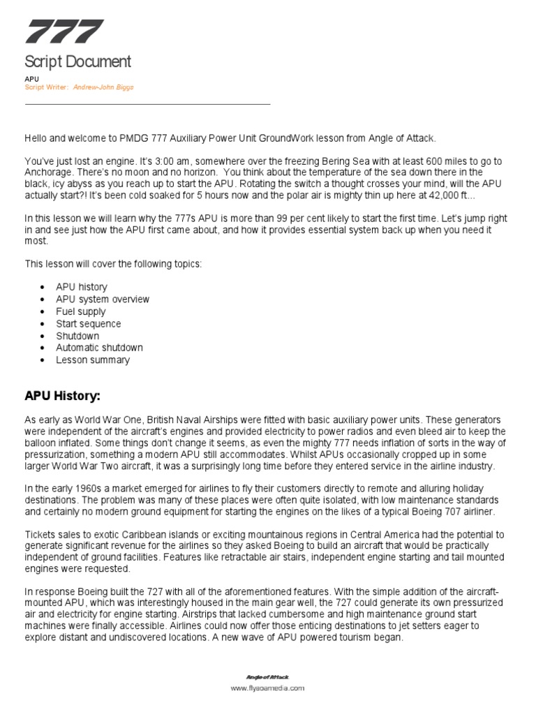 777 Groundwork Apu Transcript PDF | PDF | Valve | Turbine