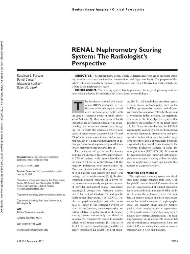 RENAL Nephrometry Scoring System: The Radiologist’s Perspective ...