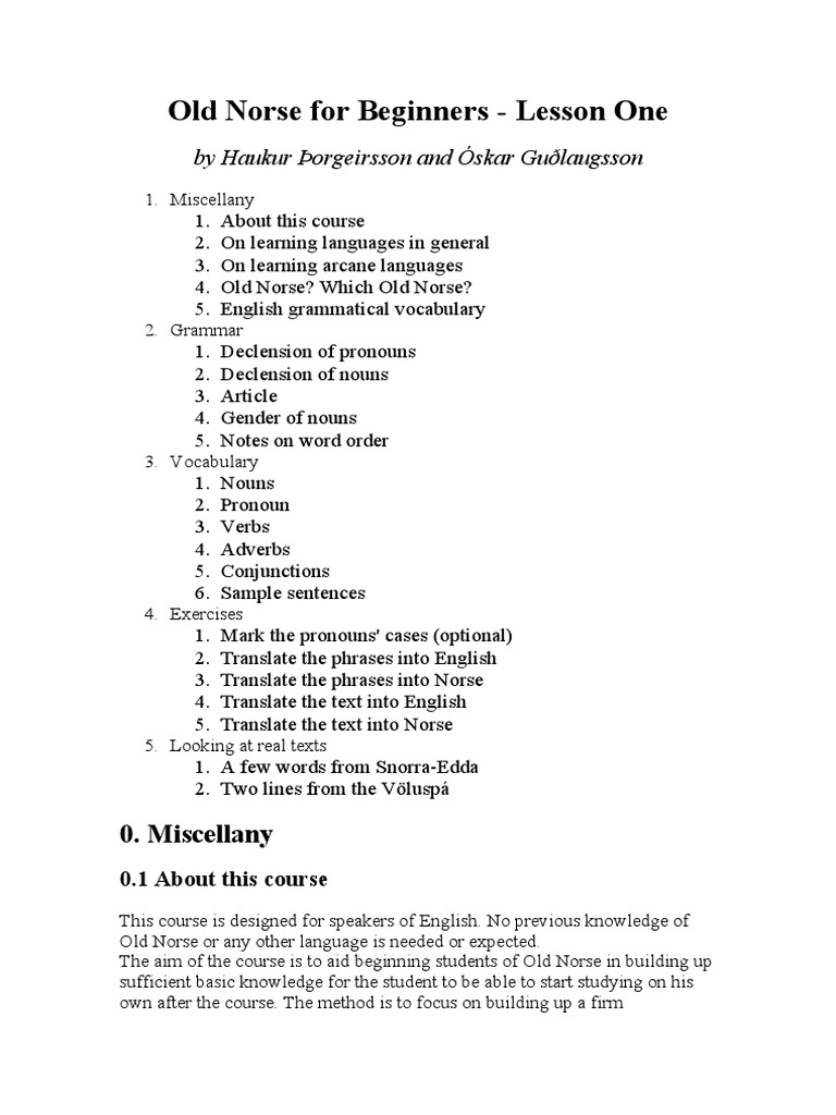 Learn Old Norse Grammar and Vocabulary | PDF | Grammatical Gender ...
