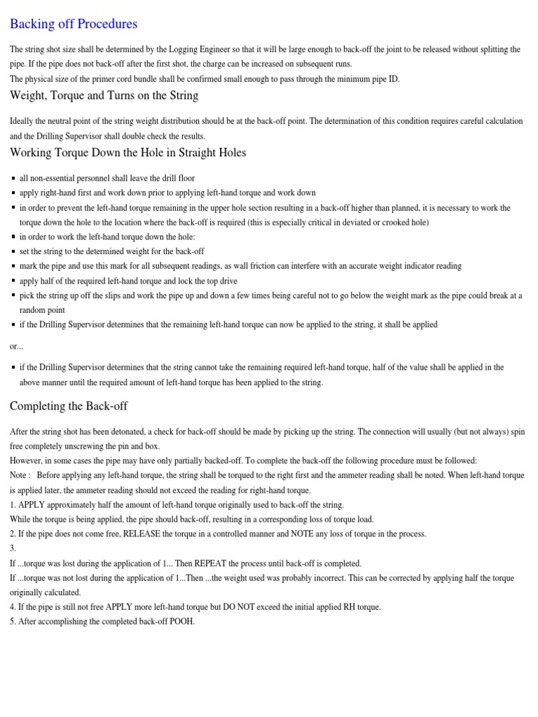 Backing Off Procedures | PDF | Torque | Mechanical Engineering