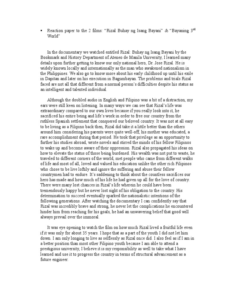 Reaction Paper Rizal | Philippines