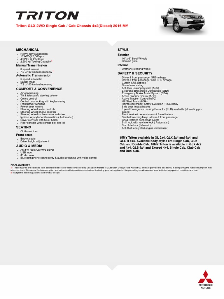 Triton Spec Sheet | PDF | Four Wheel Drive | Seat Belt
