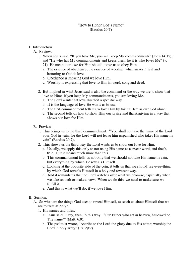 Reverence God's Name | PDF | Ten Commandments | Jesus