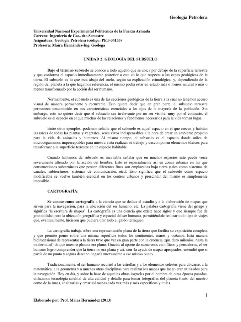 UNIDAD 2. Geología Del Subsuelo | PDF | Geología | Mapa