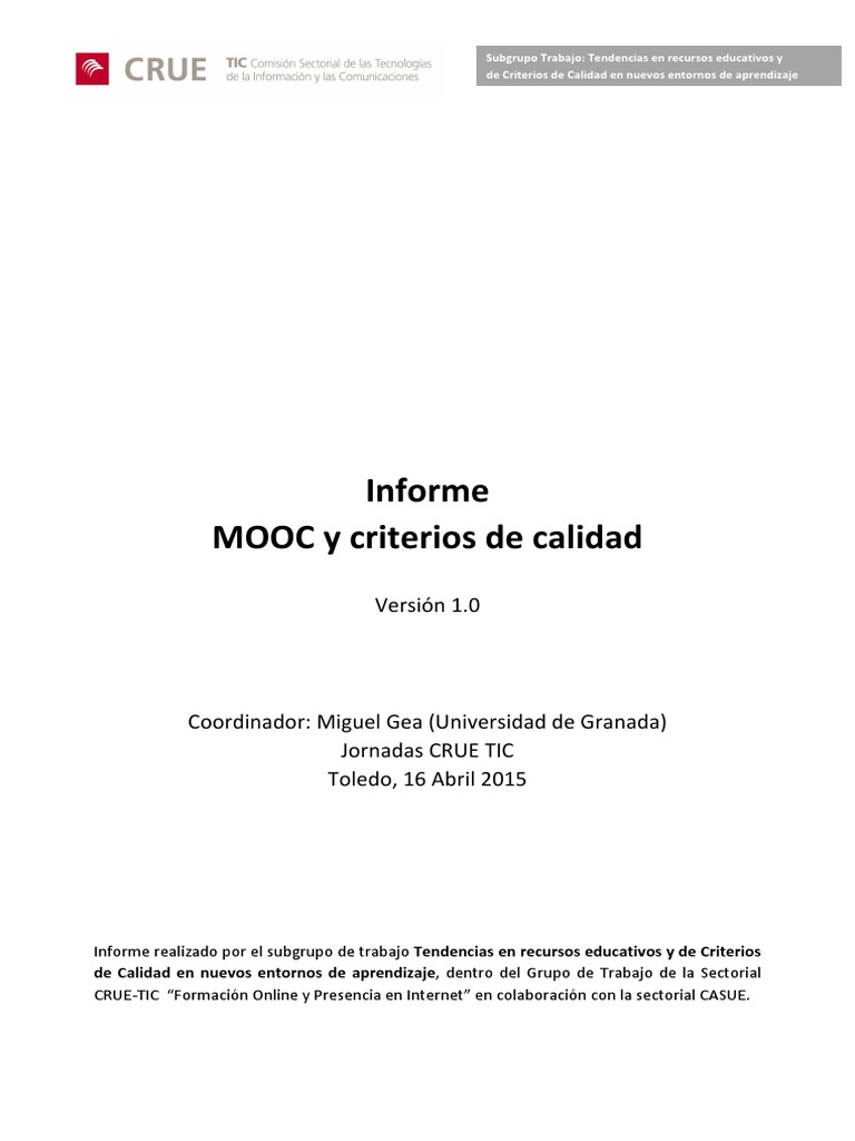 Informe MOOC | PDF | Curso abierto masivo en linea | Tecnologia Educacional