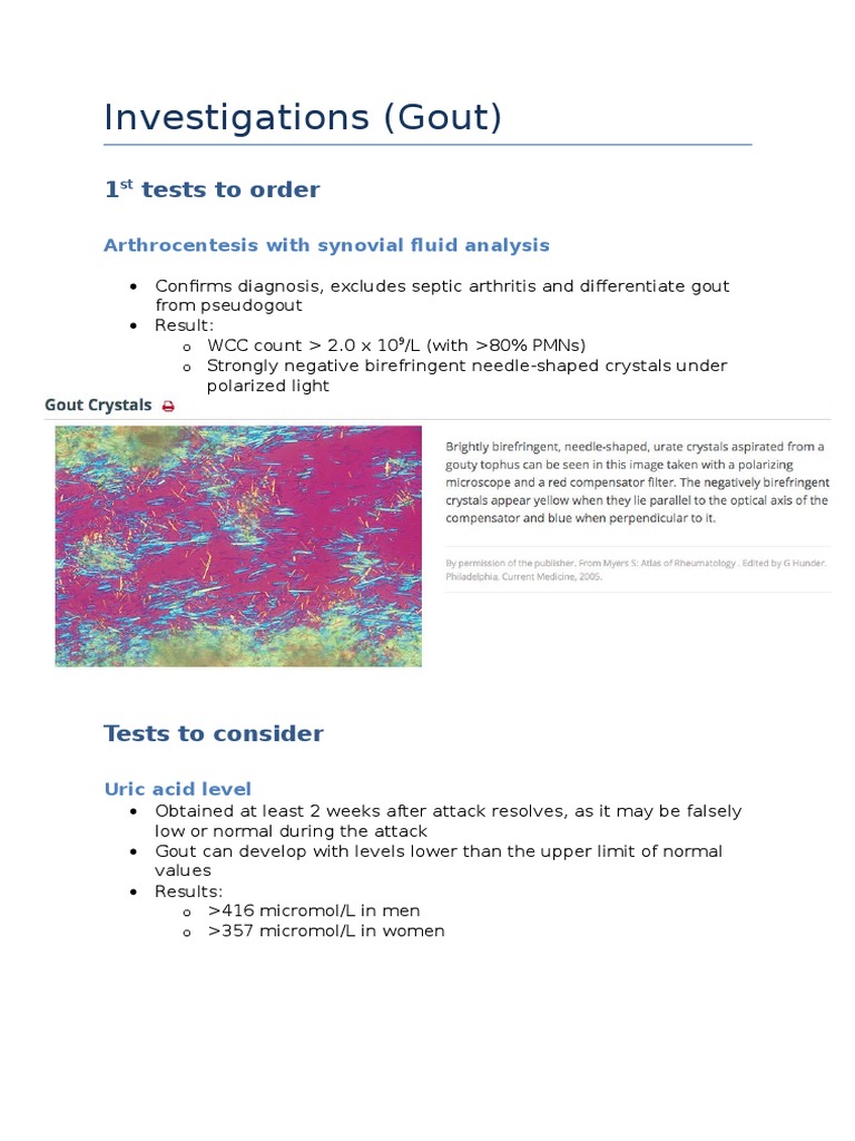 Investigations (Gout) : 1 Tests To Order | PDF | Wellness | Technology ...