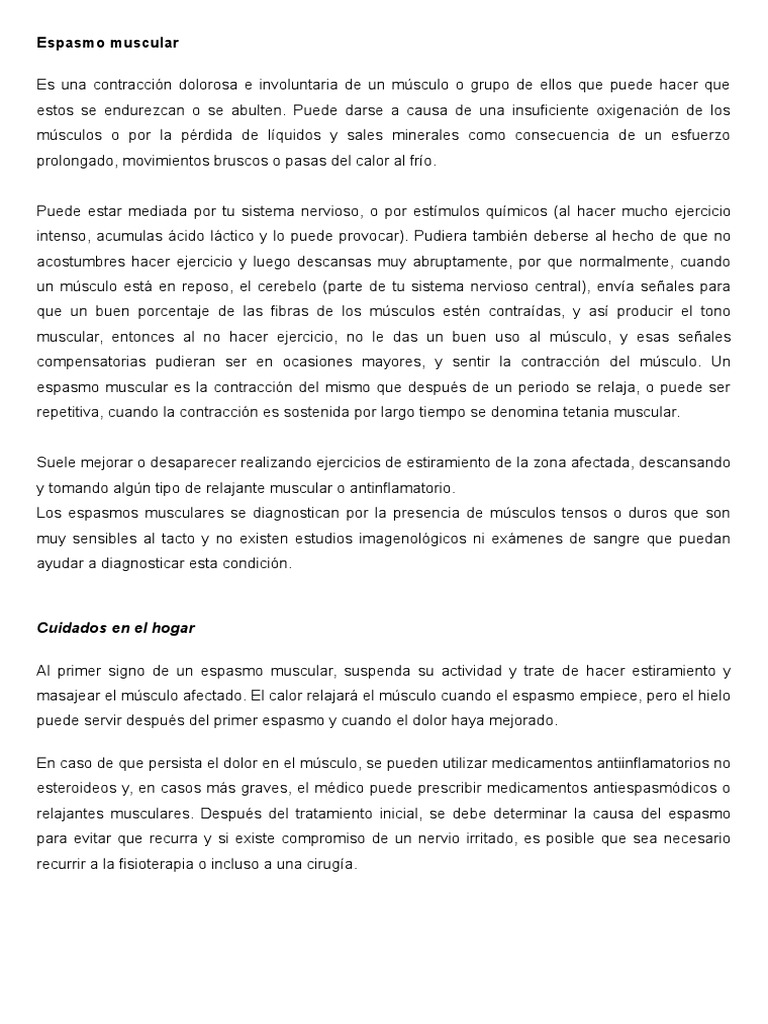 Espasmos Musculares: Causas y Tratamiento | PDF | Medicina ...