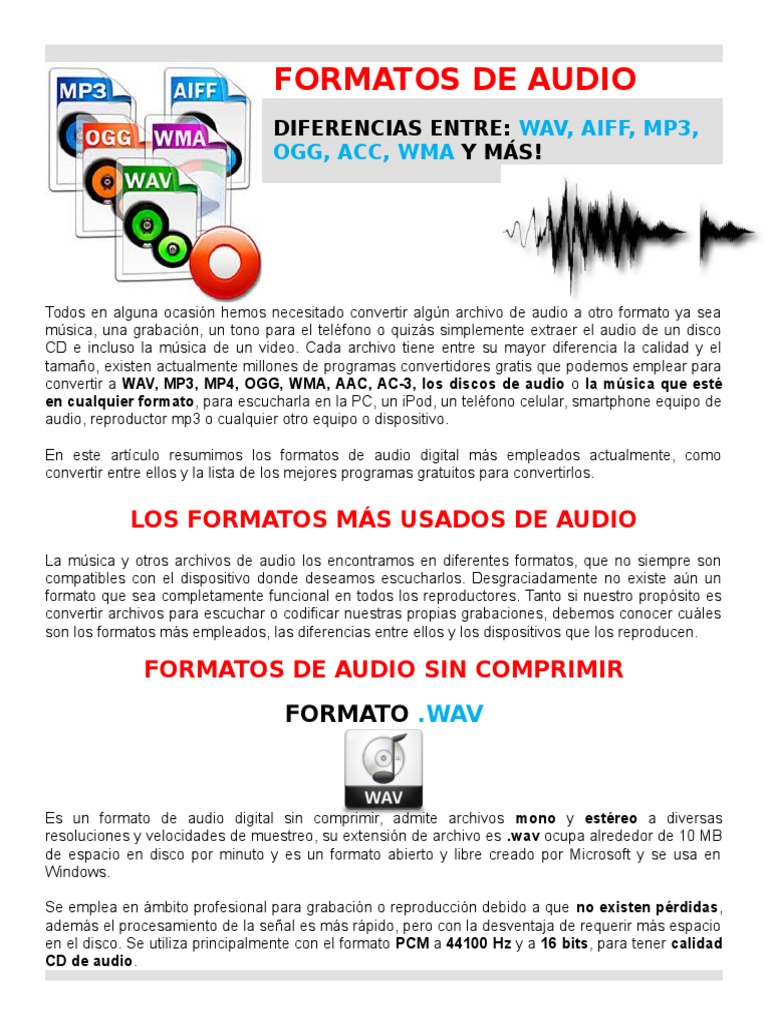Formatos de Audio, Diferencias Ente Otros Formatos y Uso Correcto | PDF ...