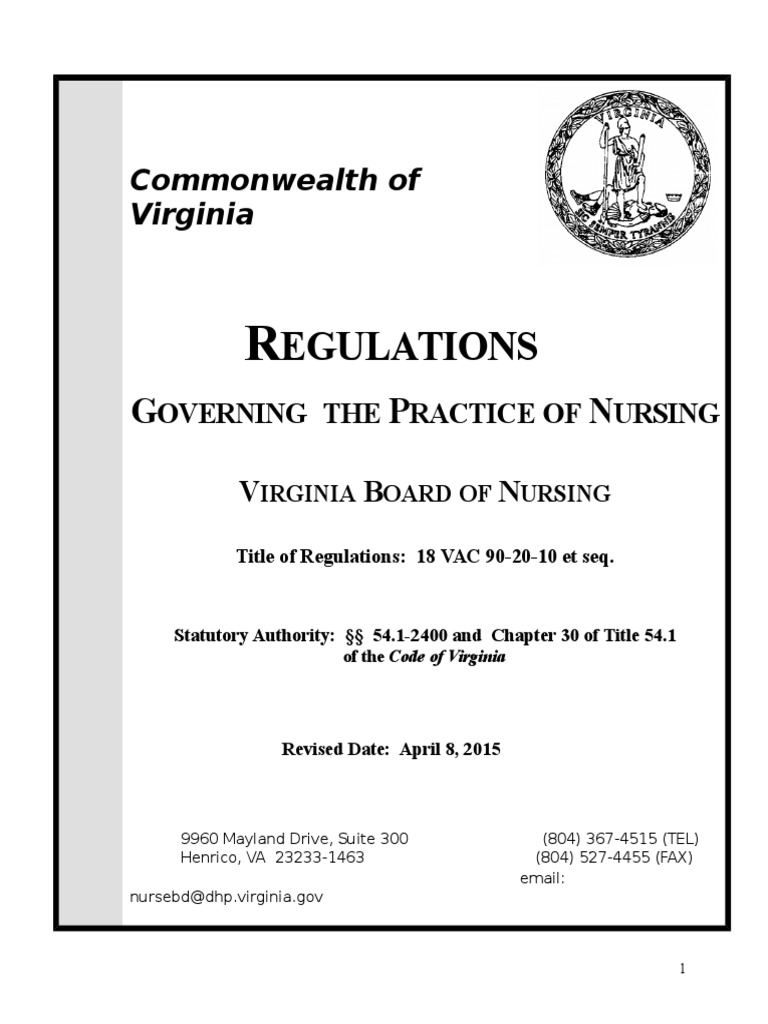 Virginia Nursing Practice Regulations | PDF | Nursing | Licensure
