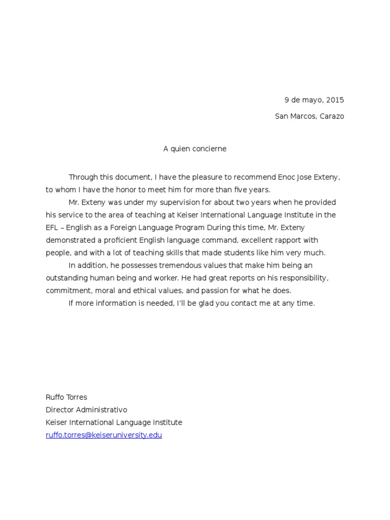 Recommendation for EFL Teacher | PDF