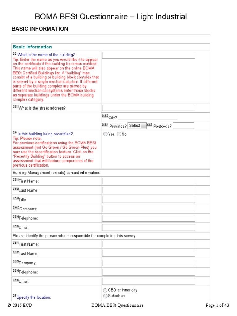 BOMA BESt Questionnaire Light Industrial | PDF | Building Automation ...
