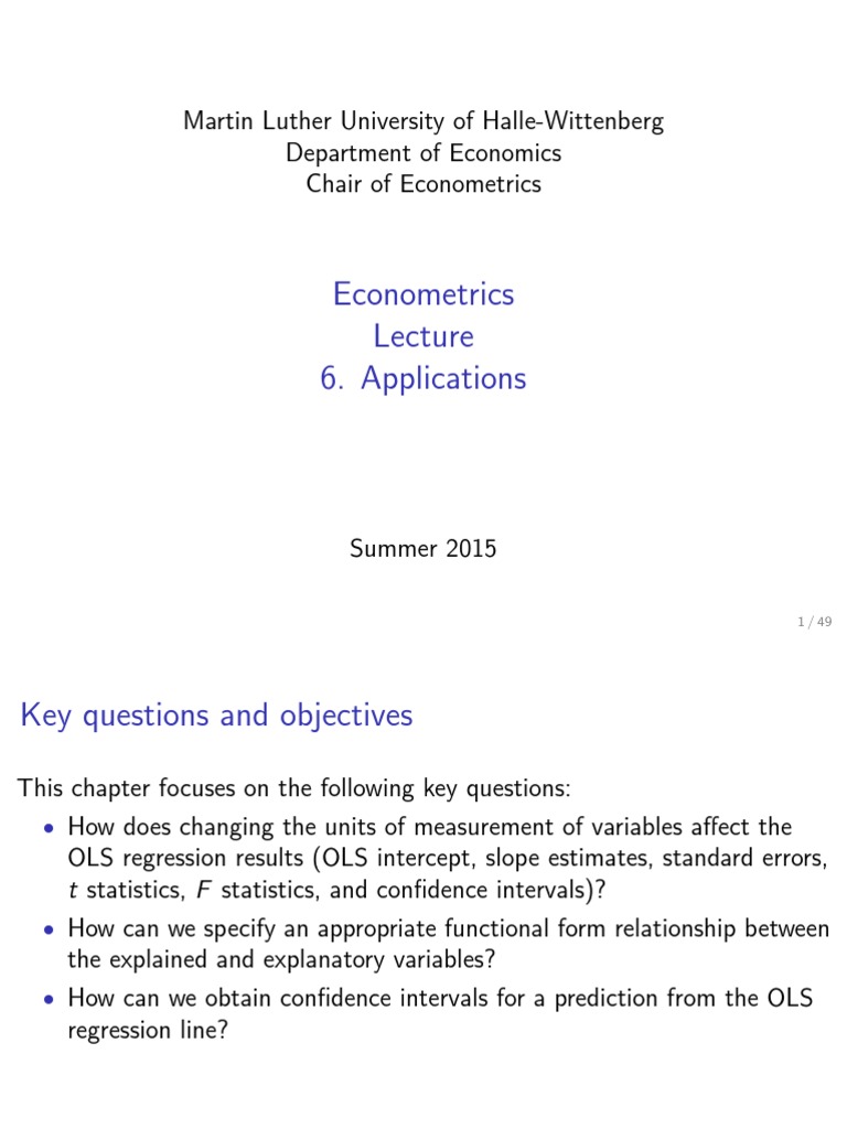 Econometrics Ch6 Applications | PDF | Ordinary Least Squares | Errors And Residuals