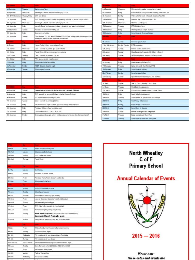 North Wheatley School Events Calendar | PDF | Christmas | Easter