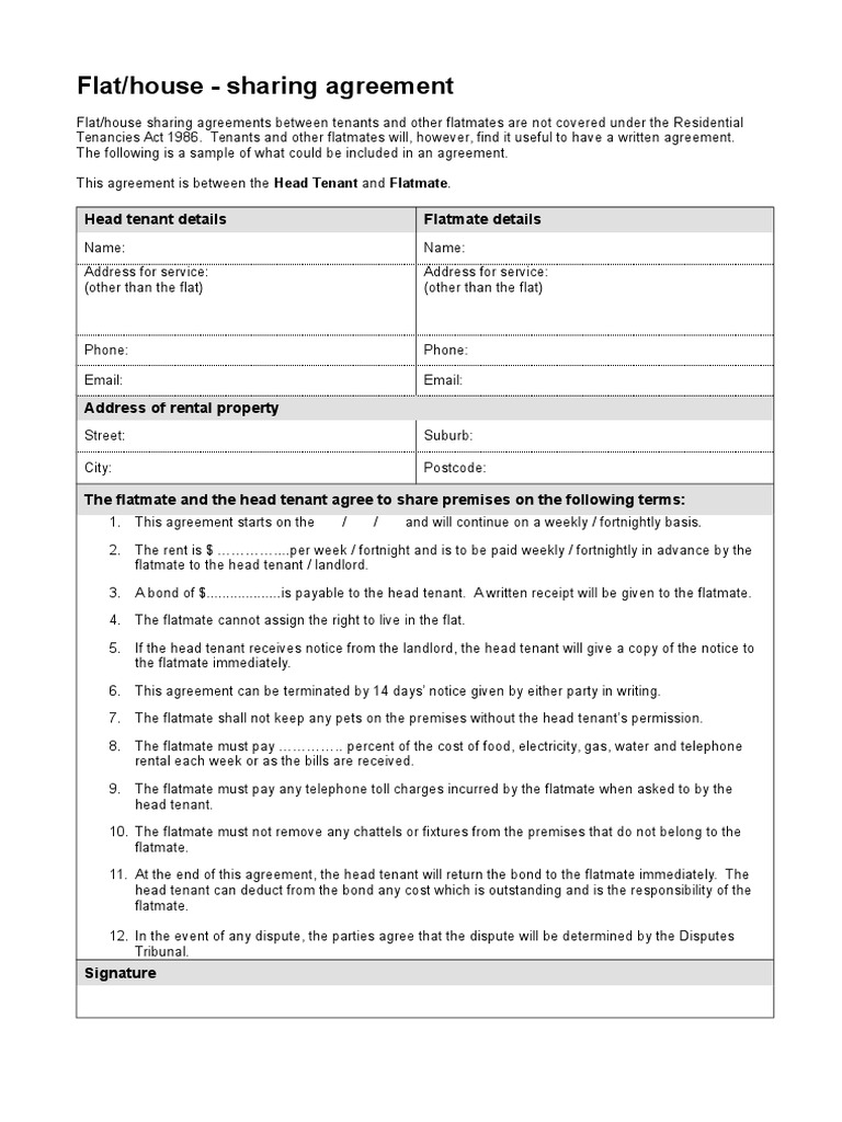 Flatmate Sharing Agreement Template | PDF | Law