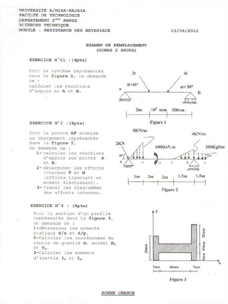 Examen Corrige Examen de Remplacement de RDM s4 2011-2012 | PDF