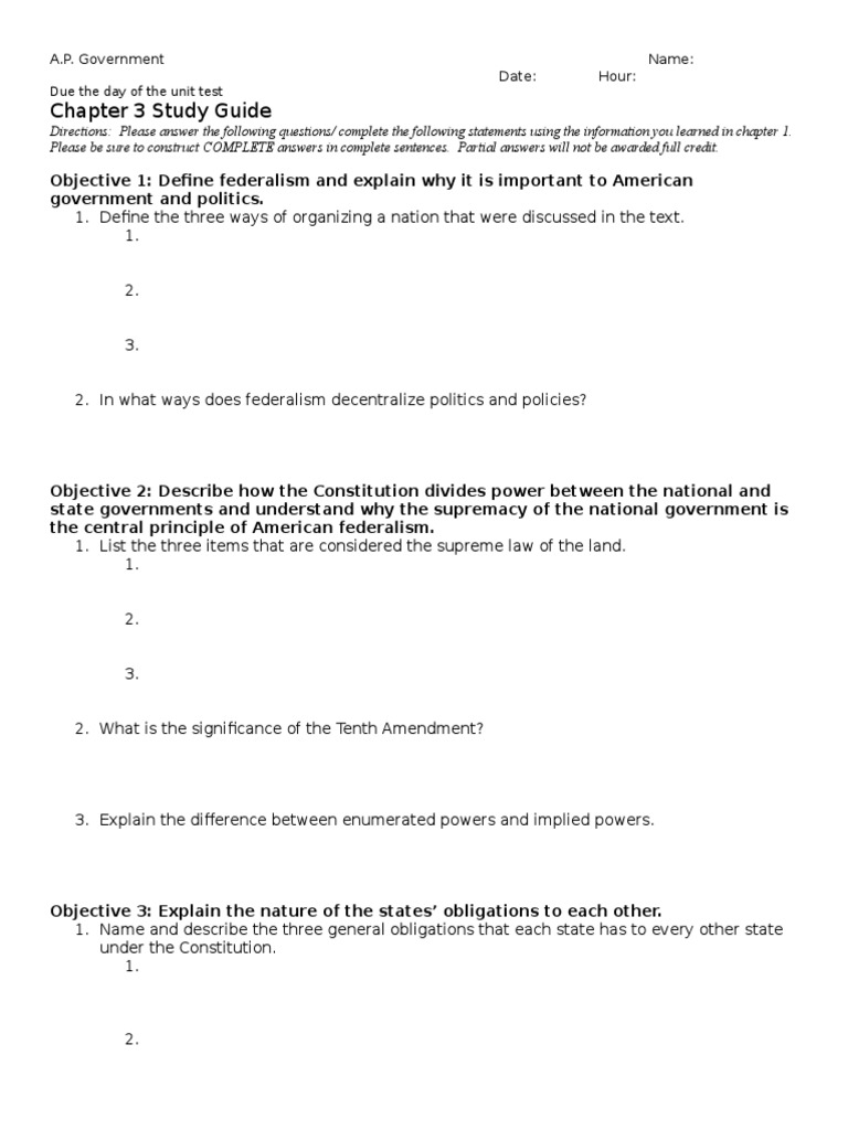 Prentice Hall AP Government Chapter 3 Study Guide | PDF | Federalism ...