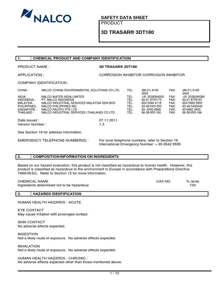 SDS-3DT180 | Dangerous Goods | Toxicity