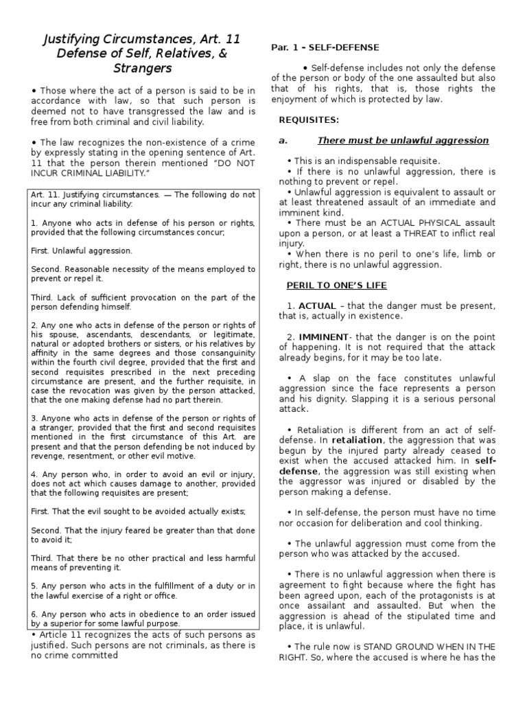 Justifying Circumstances | PDF | Assault | Self Defense Justifying Circumstances | PDF | Assault | Self Defense