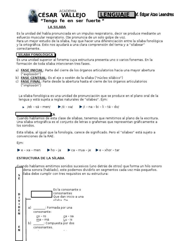 La estructura y los fenómenos de la sílaba | PDF | Sílaba | Fonología