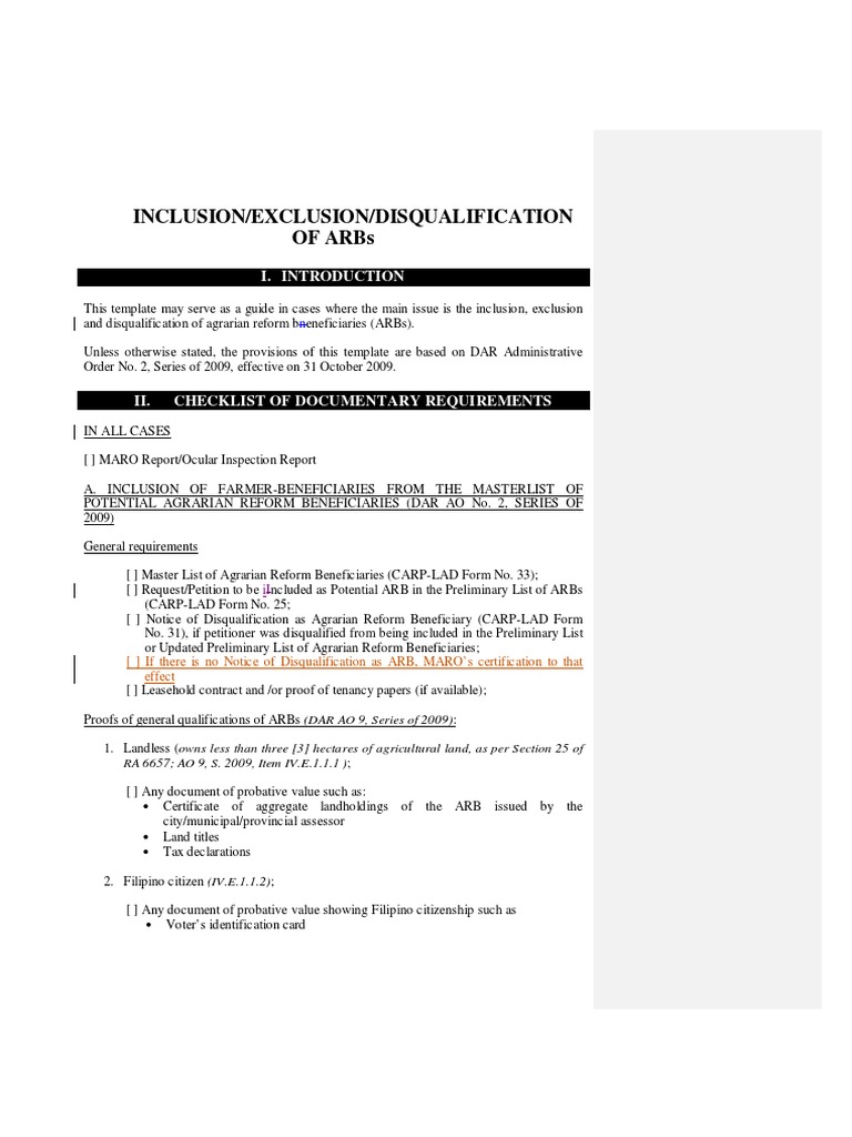 DAR Inclusion-Exclusion Disqualification Template | PDF | Judgment (Law ...