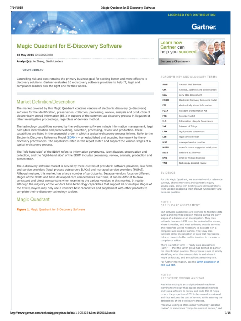 Magic Quadrant For E-Discovery Software | PDF | Software As A Service ...