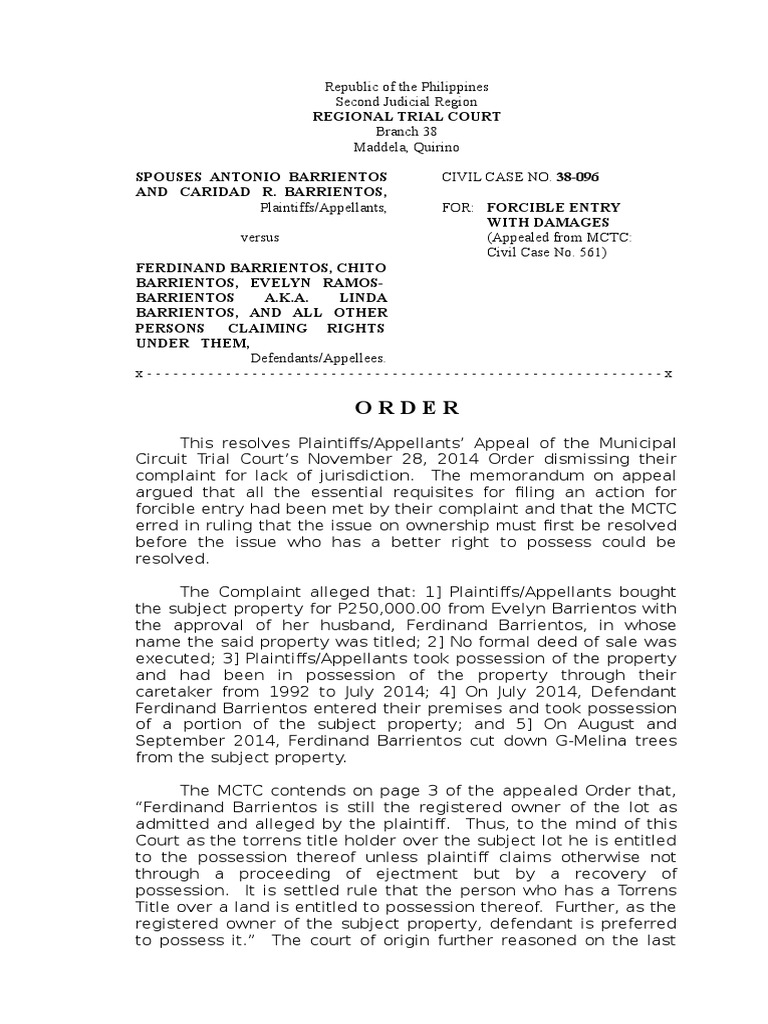 Order - Civil Case No. 38-096 | PDF | Lawsuit | Complaint