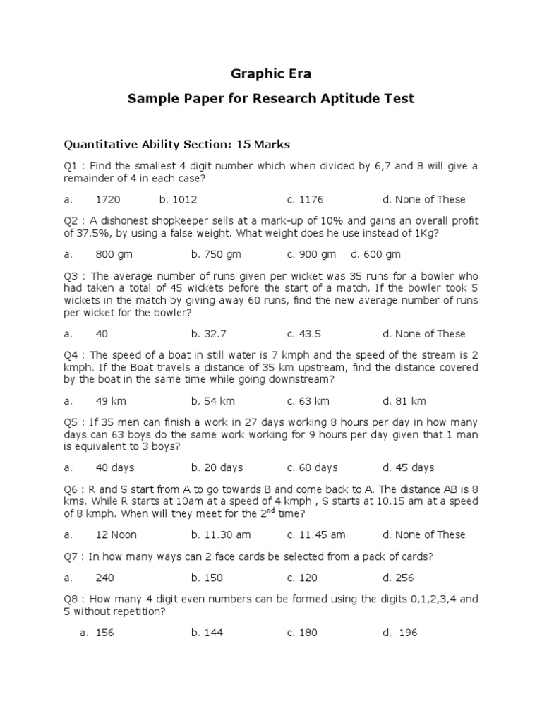 Sample Paper For Aptitude Test | PDF | Small And Medium Sized ...