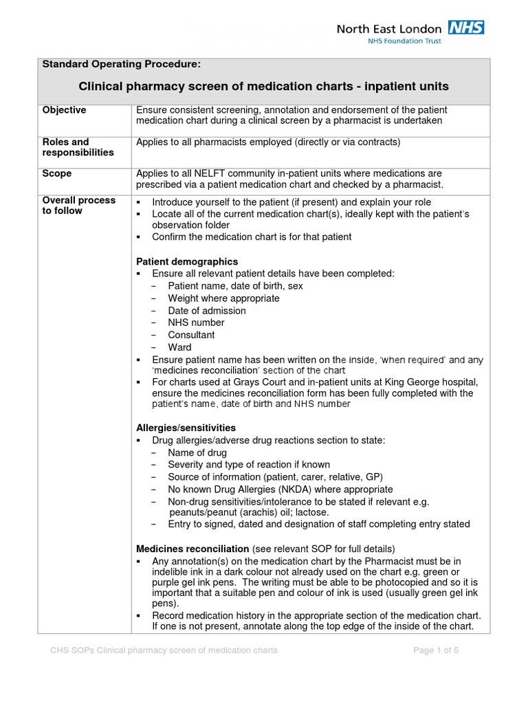 Appendix 14 Clinical Pharmacy Screen of Medication Charts Inpatient ...
