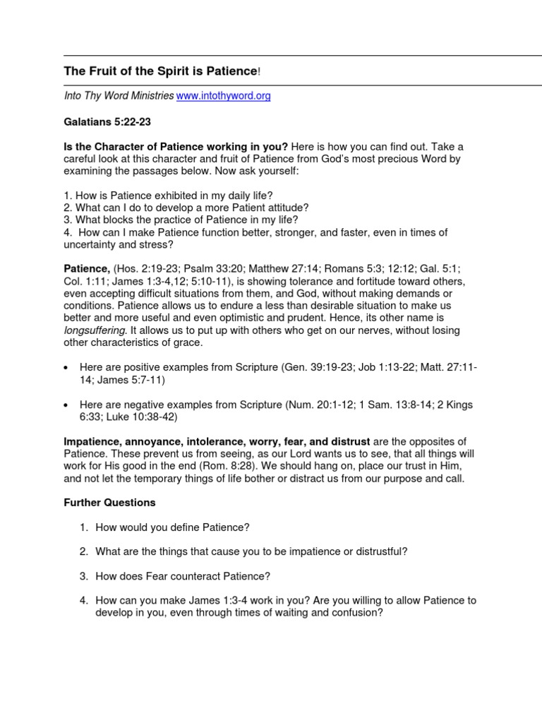 Fruit of The Spirit Patience | Download Free PDF | Patience | Religious ...